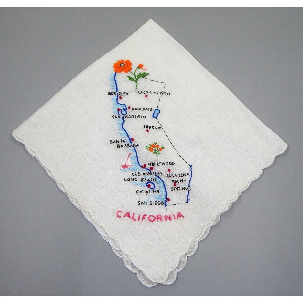 Handkerchief California State Cities Landmarks Embroi… - Gem